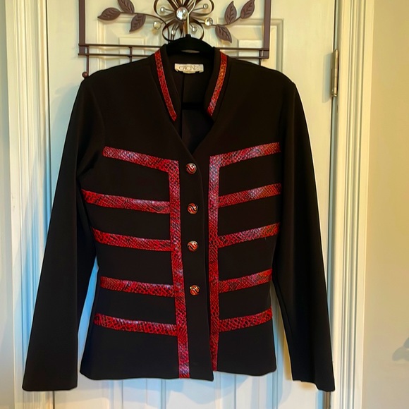 Cache | Jackets & Coats | Cach Vintage Black Jacket W Red Black Faux ...